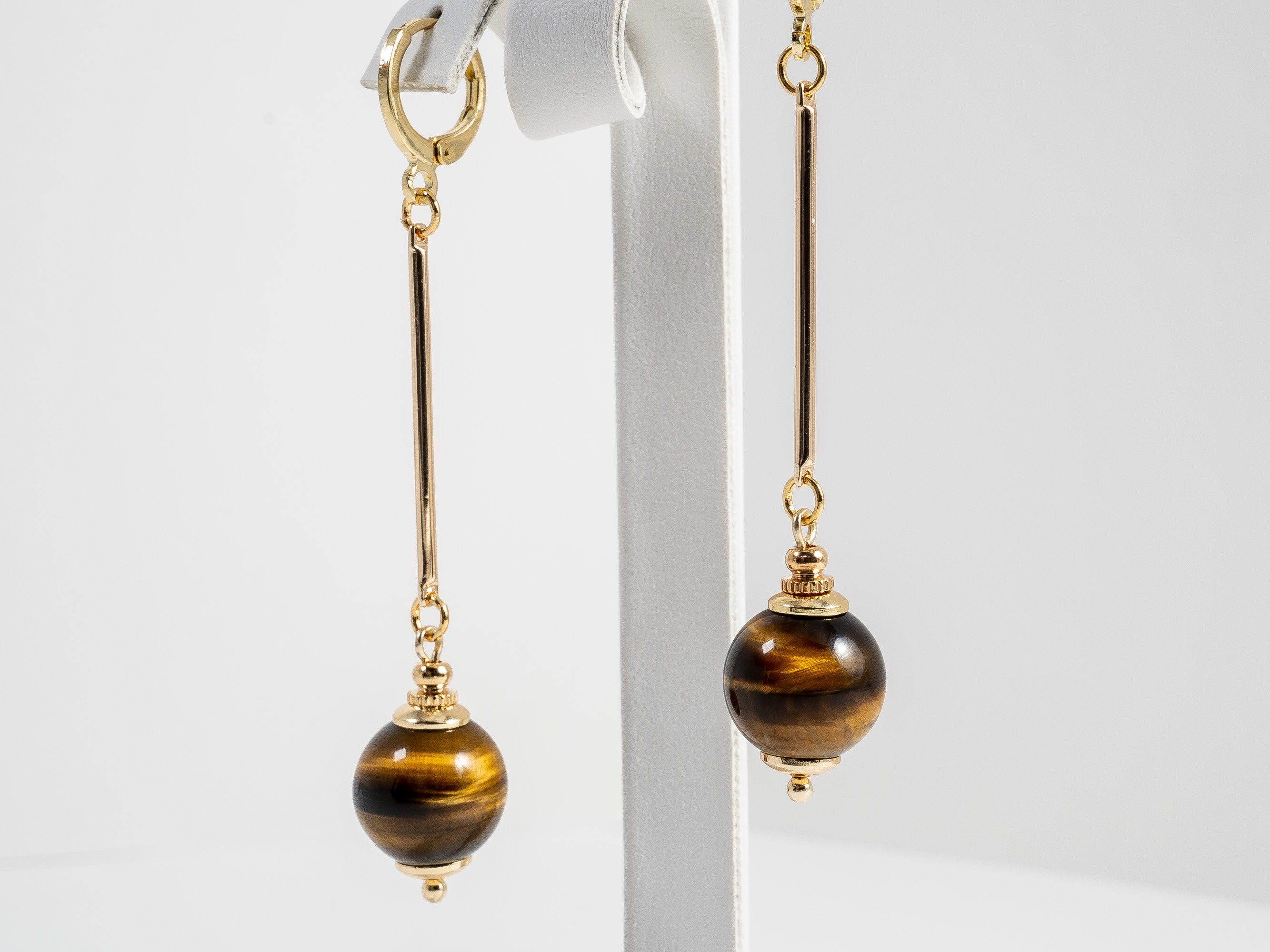 Tigers Eye Earrings. Dangle Gemstone Earrings. Long Yellow Tiger Eye ...