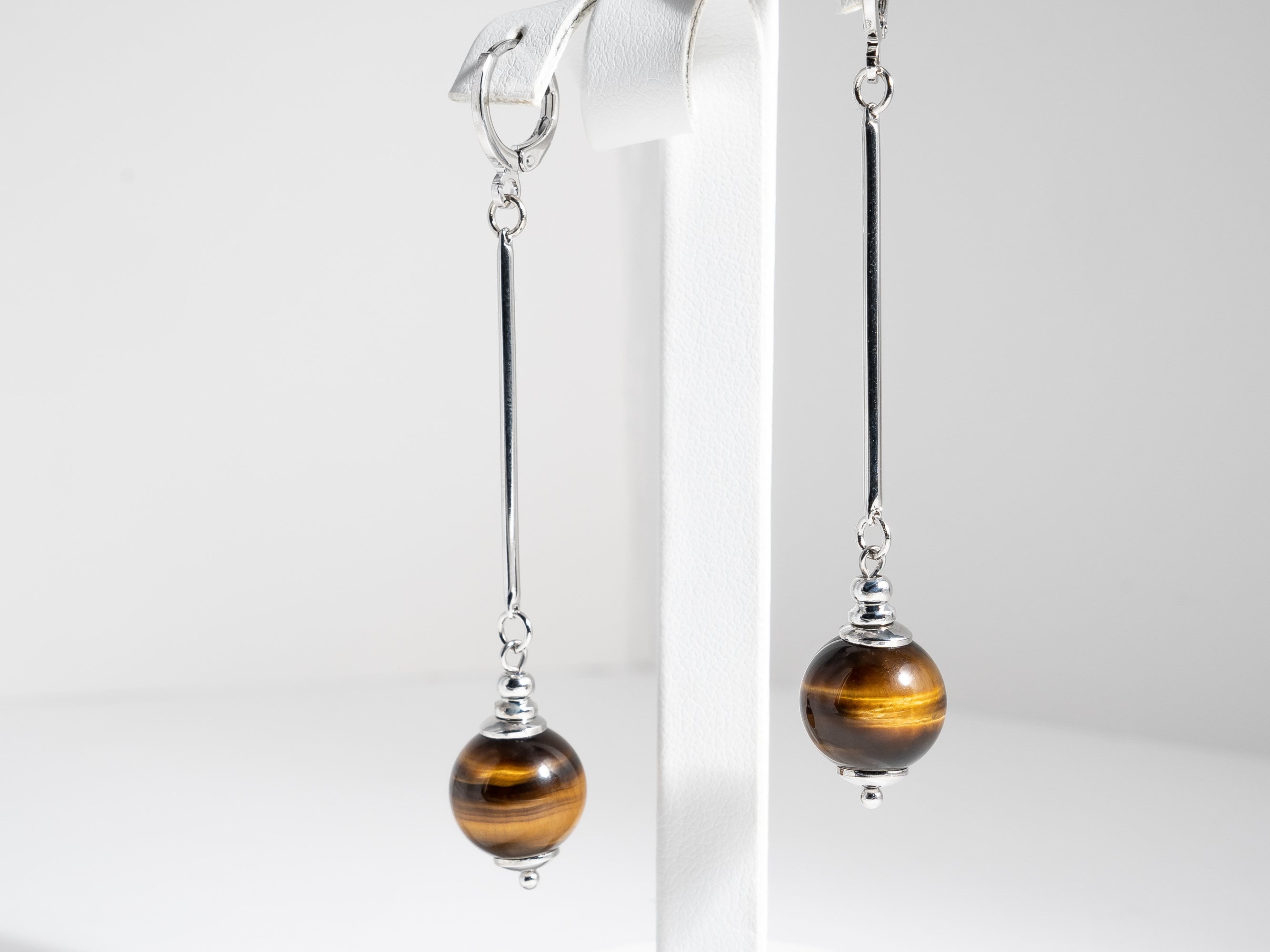 Tigers Eye Earrings. Dangle Gemstone Earrings. Long Yellow Tiger Eye ...
