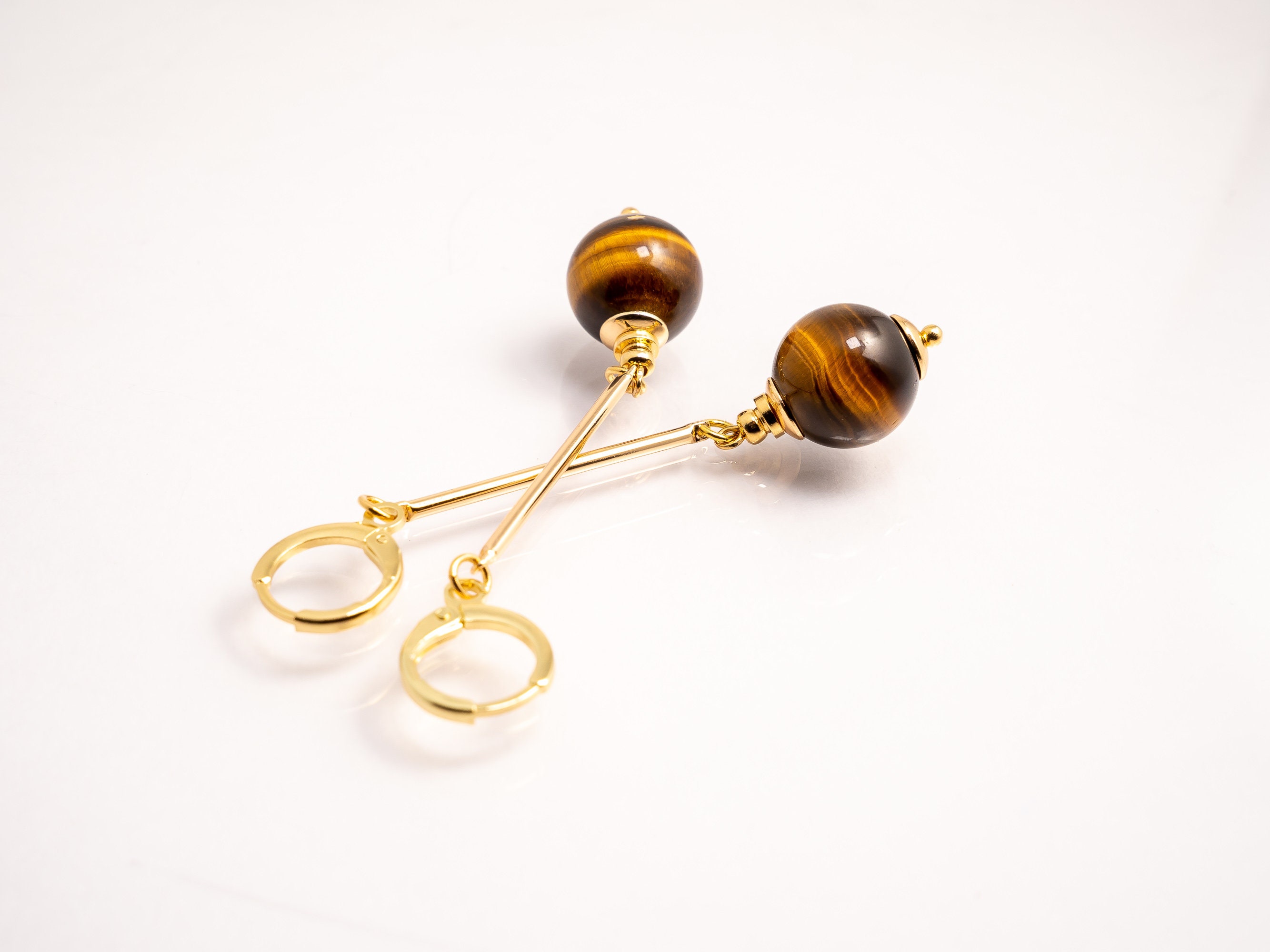 Tigers Eye Earrings. Dangle Gemstone Earrings. Long Yellow Tiger Eye ...