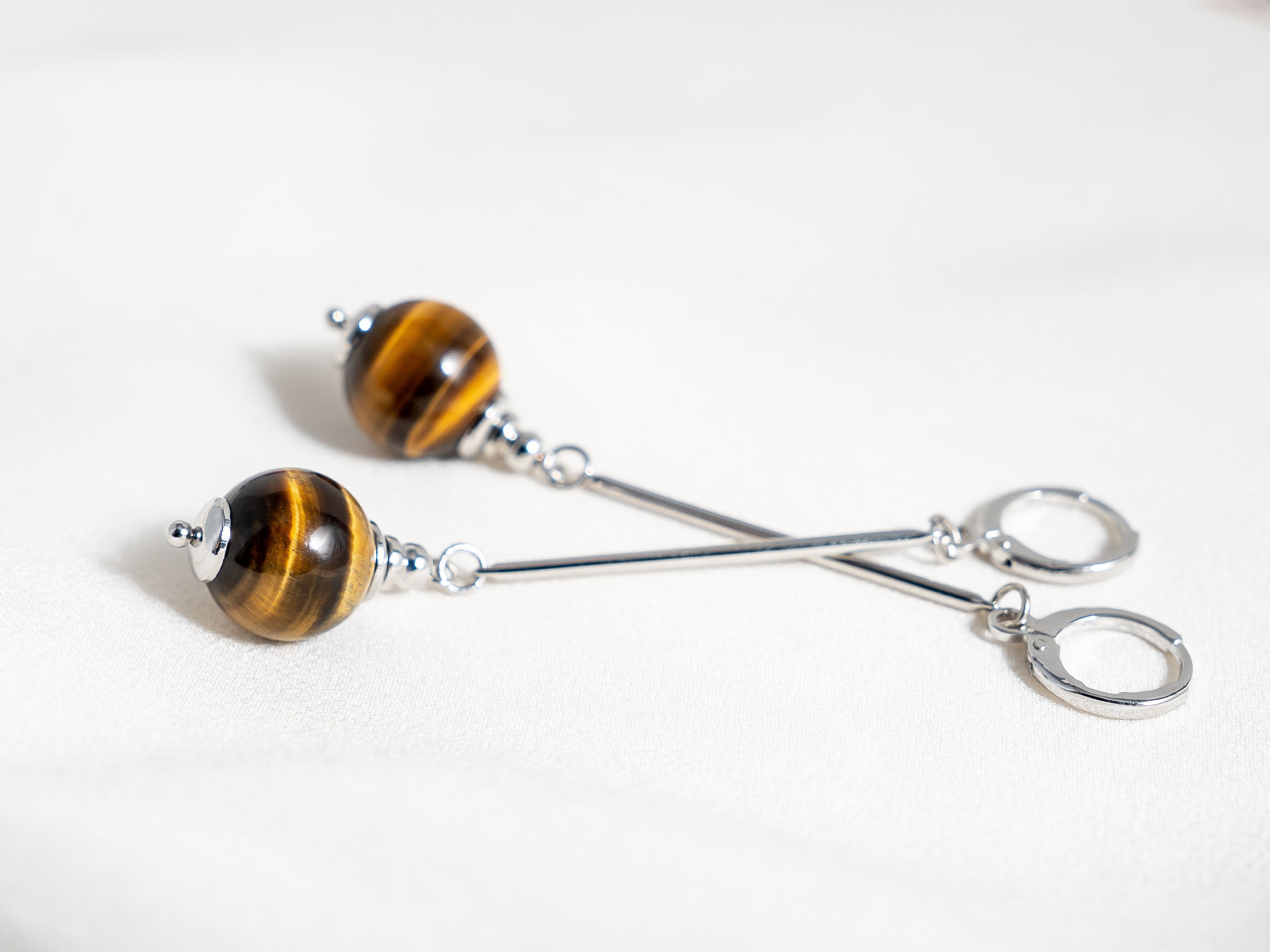 Tigers Eye Earrings. Dangle Gemstone Earrings. Long Yellow Tiger Eye ...