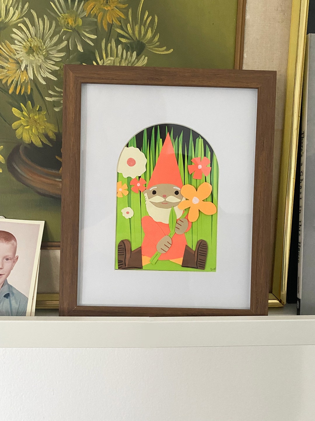 Paper Collage Gnome in Arched Frame - Etsy