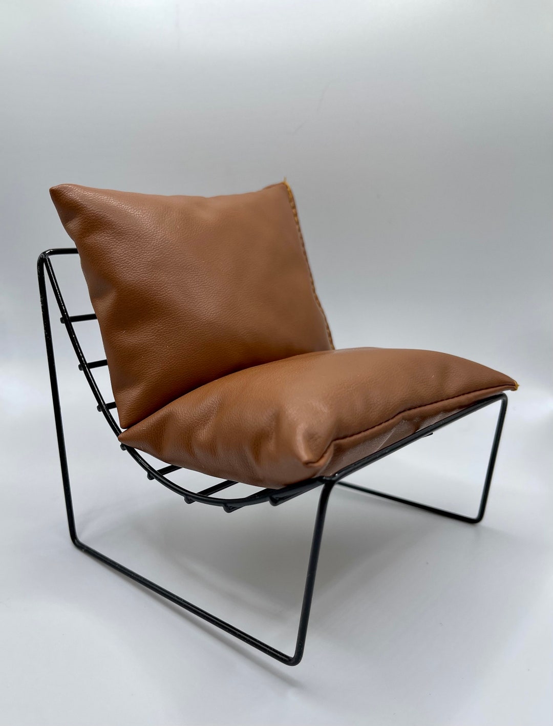 1:6 Scale Miniature MCM Style Accent Chair - Brown Cushions Mini Chair ...