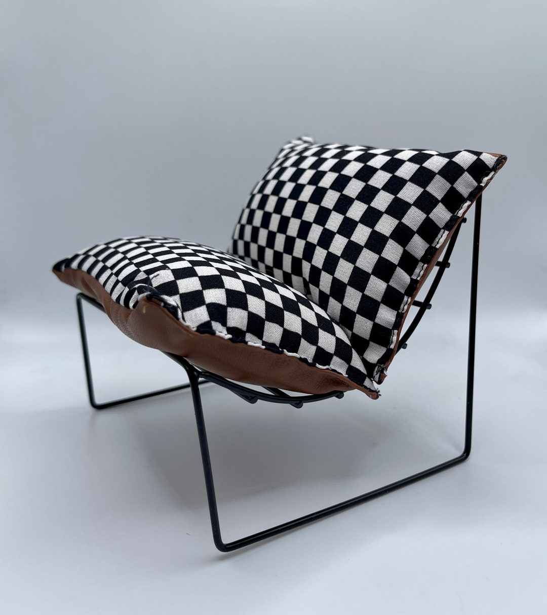 1:6 Scale Miniature MCM Style Accent Chair Brown Cusions Mini Chair ...