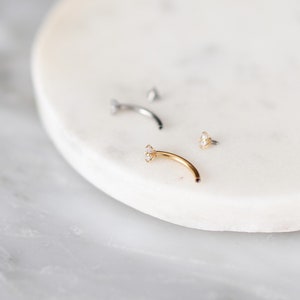 Gold/silver Diamond Rook Piercing Curved Barbell, Cubic Zirconia Rook ...