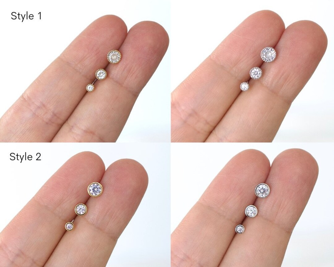 18k Gold Minimalistic Studs, Tiny Studs, Diamond Studs, Cz Studs, Stud Sets, 3 Size Studs, 925 ...