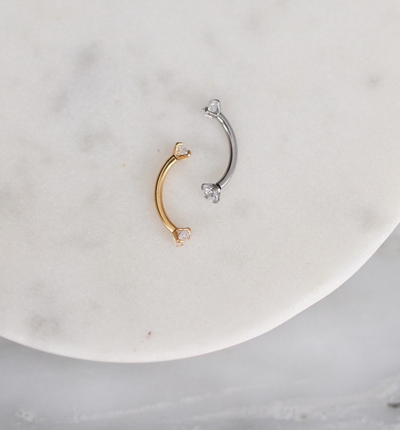 Gold/silver Diamond Rook Piercing Curved Barbell Cubic | Etsy