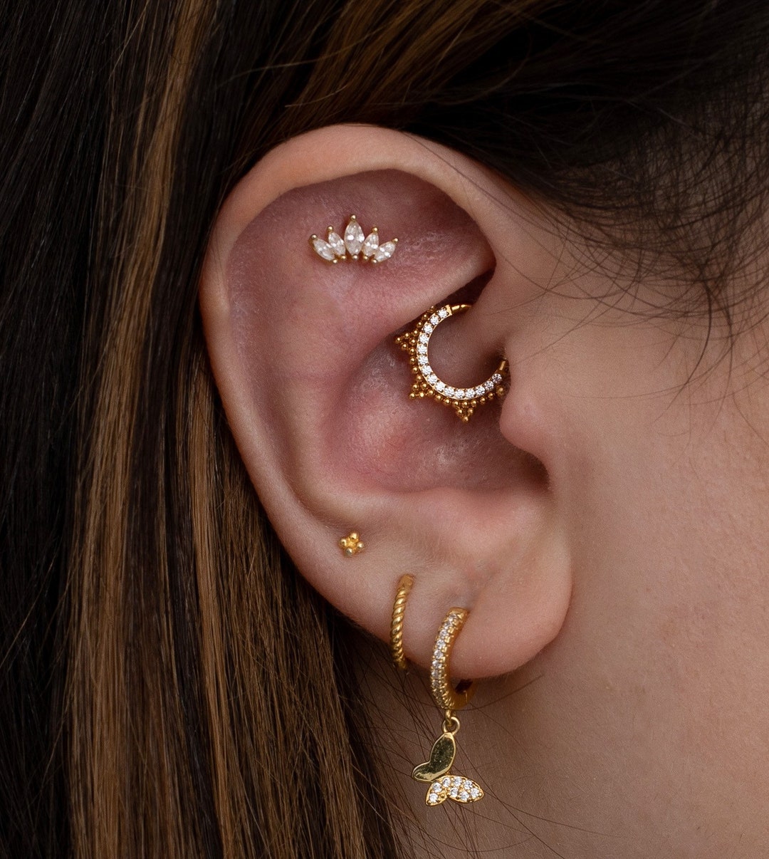 Daith Hoop, Diamond Daith, 316 Surgical Steel Helix Piercing, Cartilage ...