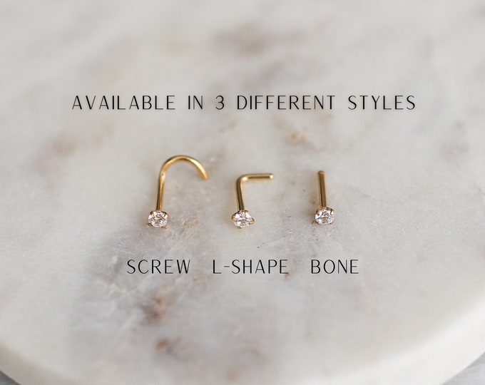 Diamond 14k Gold Nose Stud, Simple and Classy, Tiny Diamond Nose Ring ...