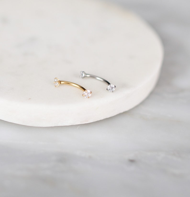 Gold/silver Diamond Rook Piercing Curved Barbell Cubic - Etsy
