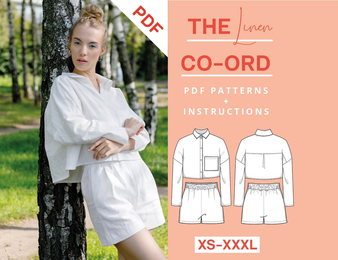Linen Sewing Patterns Blouse Shirt and Shorts Pattern PDF | Co-ord XS ...