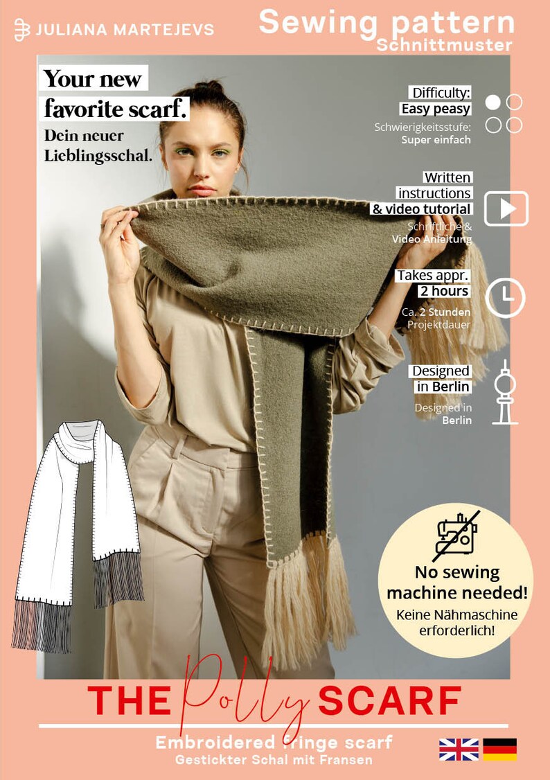 No-knit Scarf Sewing Pattern | Fringe Scarf DIY Sewing for Beginners ...