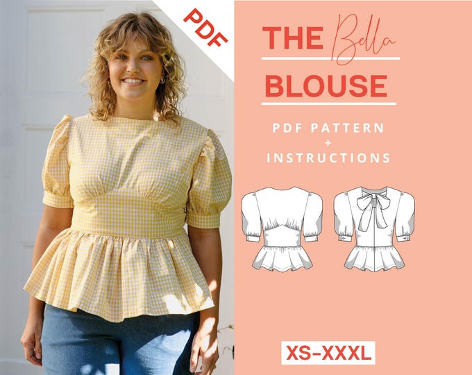 Mae V Neck Top PDF Sewing Pattern | Digital Pattern for Women | Easy Puffed Sleeve Peplum Blouse ...