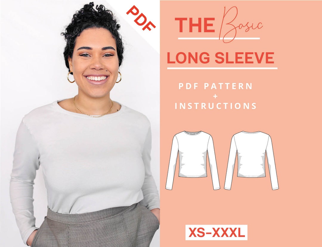 Long Sleeve Sewing Pattern Ladies XS-XXXL PDF Pattern Digital Top ...