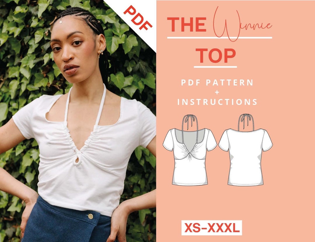 Halterneck Top Sewing Pattern PDF Xs-xxxl Gathered T-shirt With Sewing ...