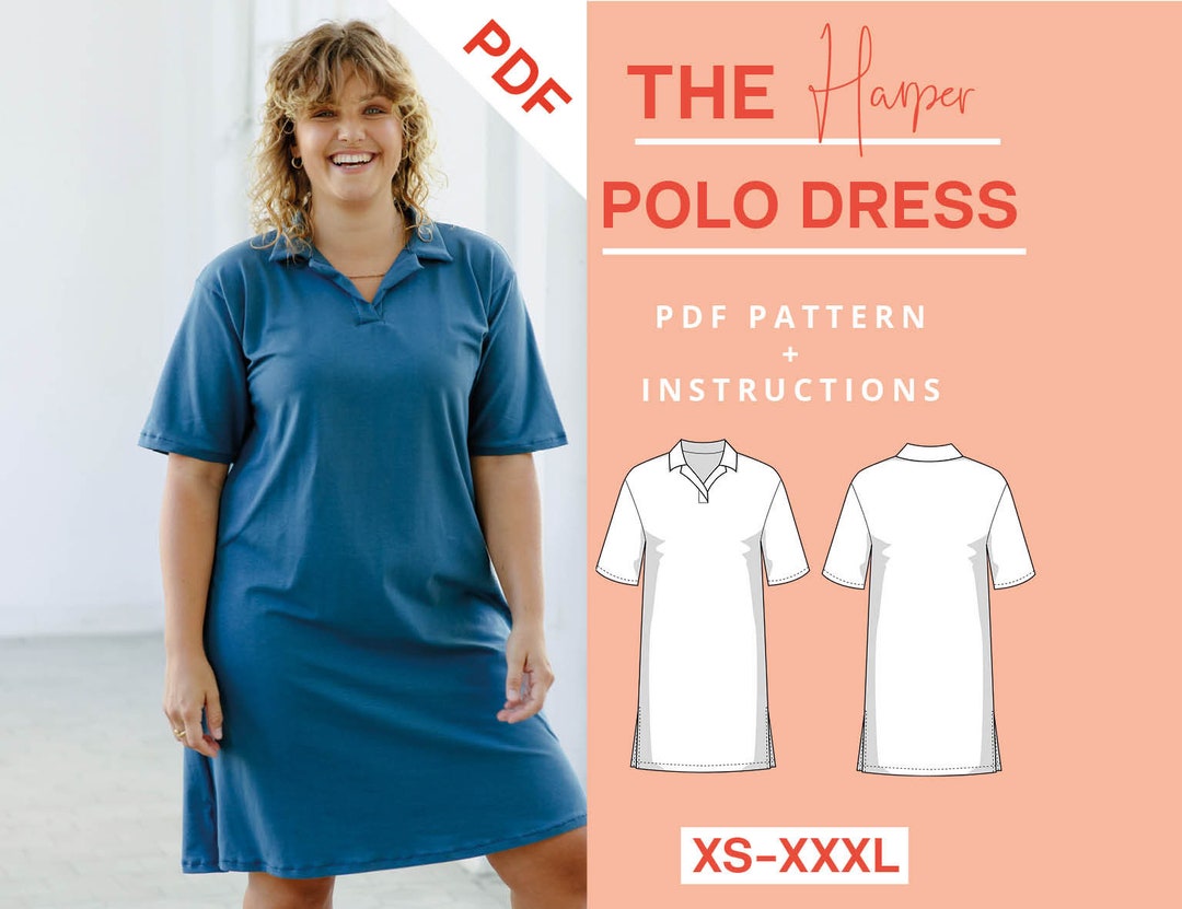 Polo Dress Sewing Pattern PDF Digital Jersey Dress Pattern Mini Dress ...