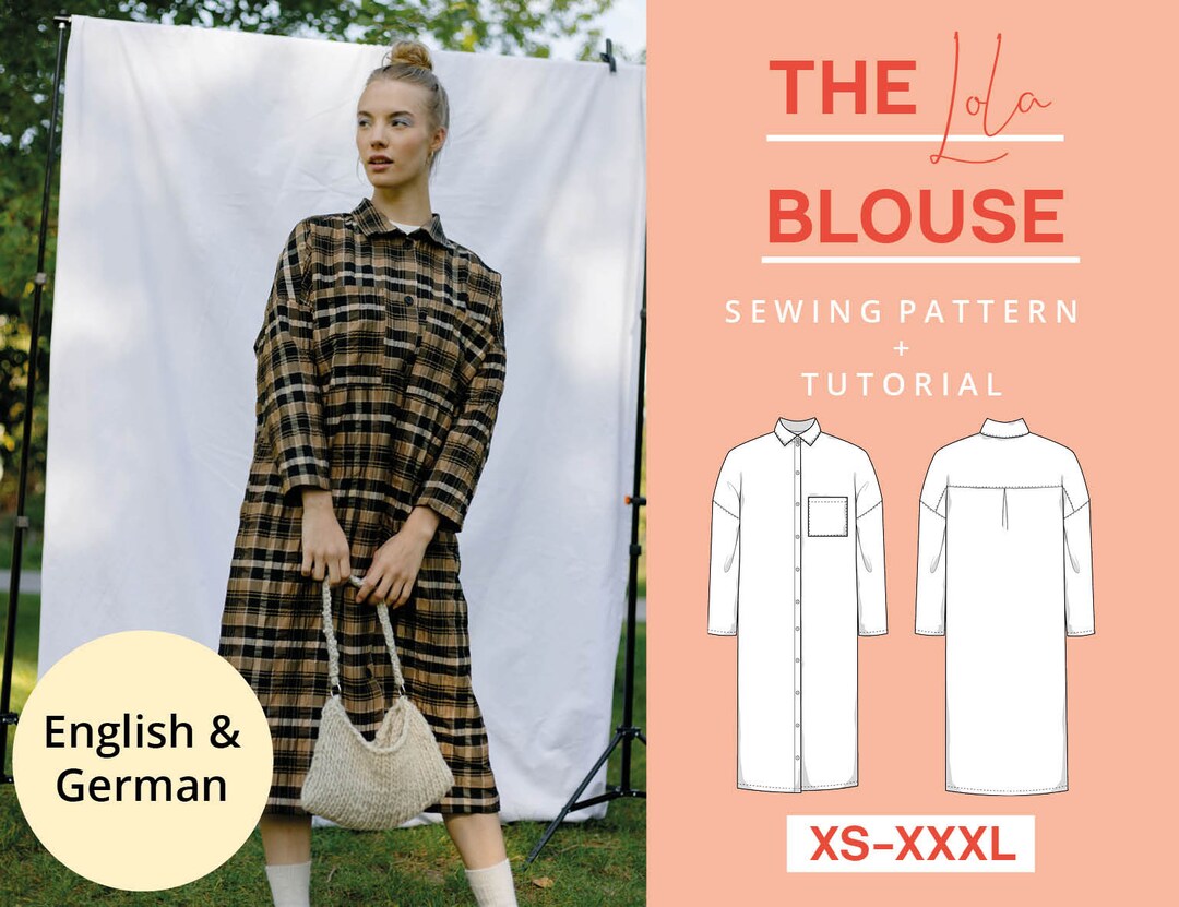 Blouse Dress Sewing Pattern PDF Midi Blouse Shirt Women, XS-XXXL, Easy ...
