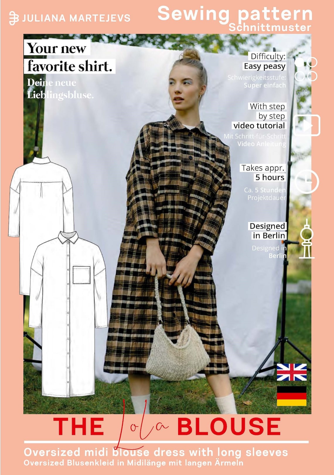 Blouse Dress Sewing Pattern PDF Midi Blouse Shirt Women, XS-XXXL, Easy ...