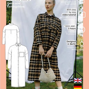Blouse Dress Sewing Pattern PDF Midi Blouse Shirt Women, XS-XXXL, Easy ...