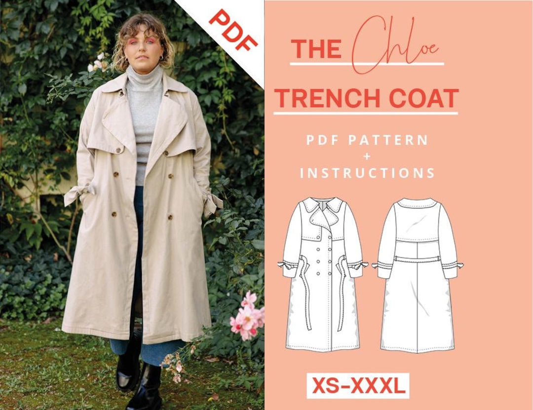 Trench Coat Sewing Pattern PDF | Xs-xxxl| Instant Download | Coat ...