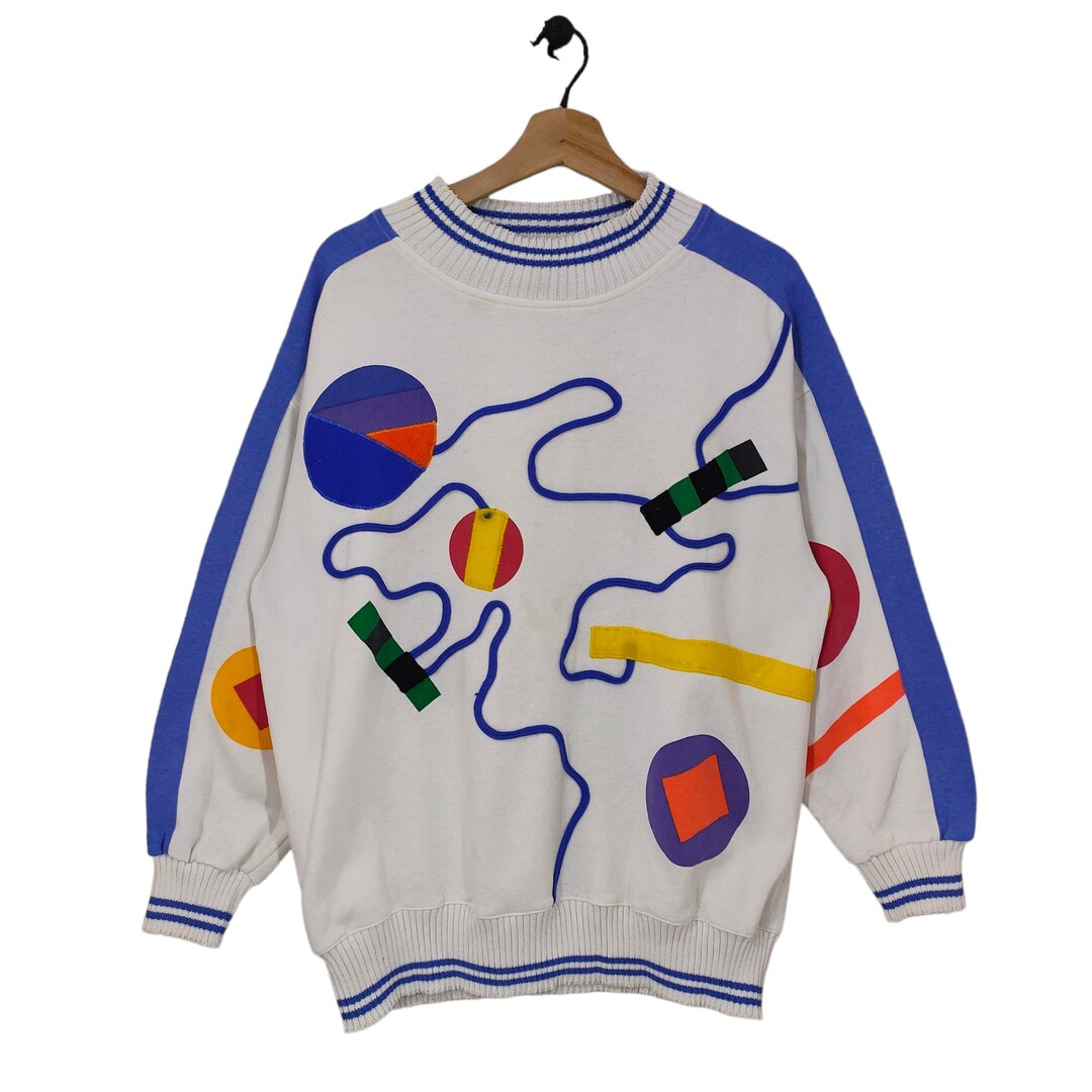 90s American Sportif Sweater Large Vintage Abstract Artwork Colorful ...