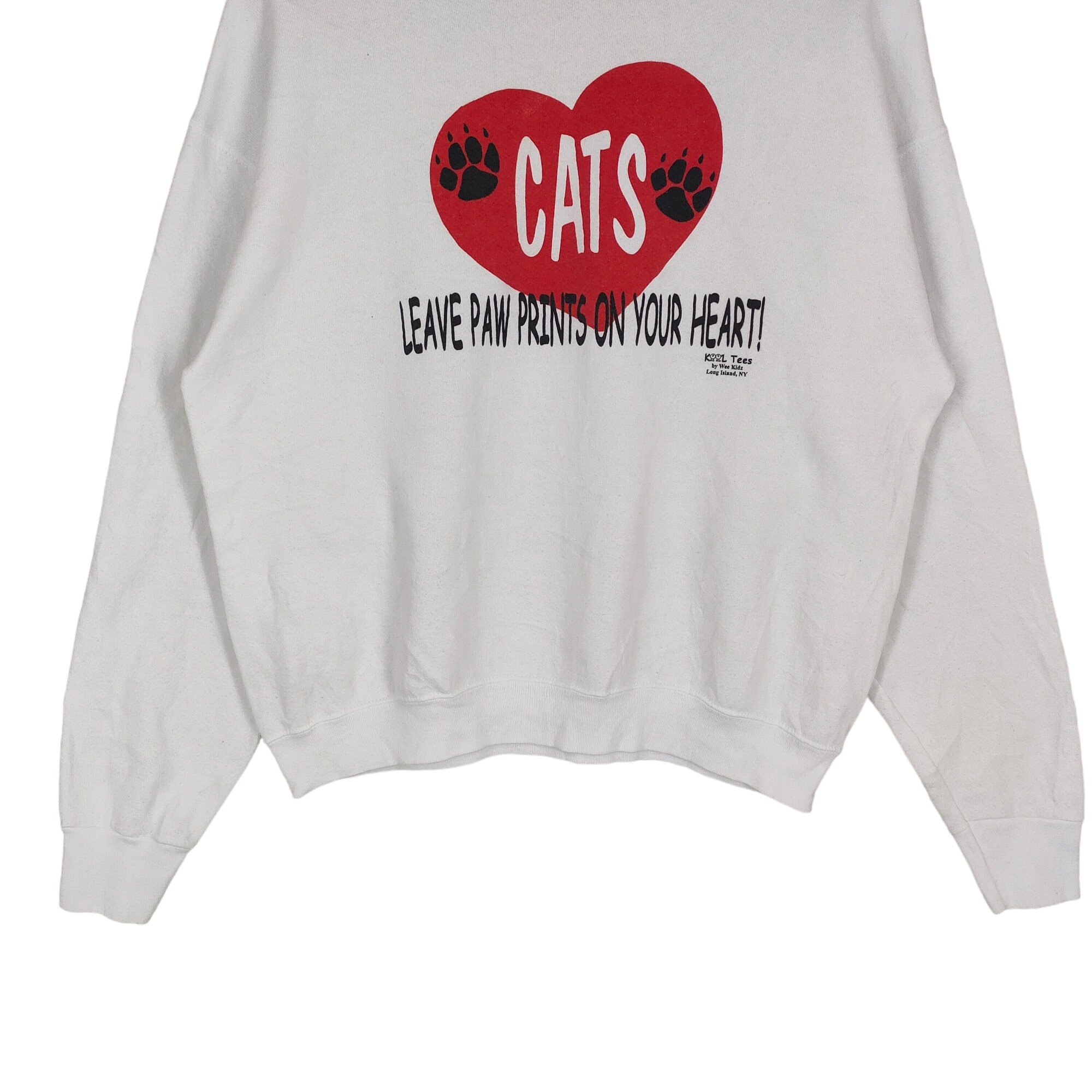 Y2K Cats Leave Paw Prints on Your Heart Crewneck Large Vintage Fruit of ...
