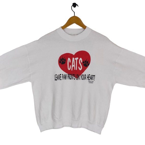 Y2K Cats Leave Paw Prints On Your Heart Crewneck Larg… - Gem