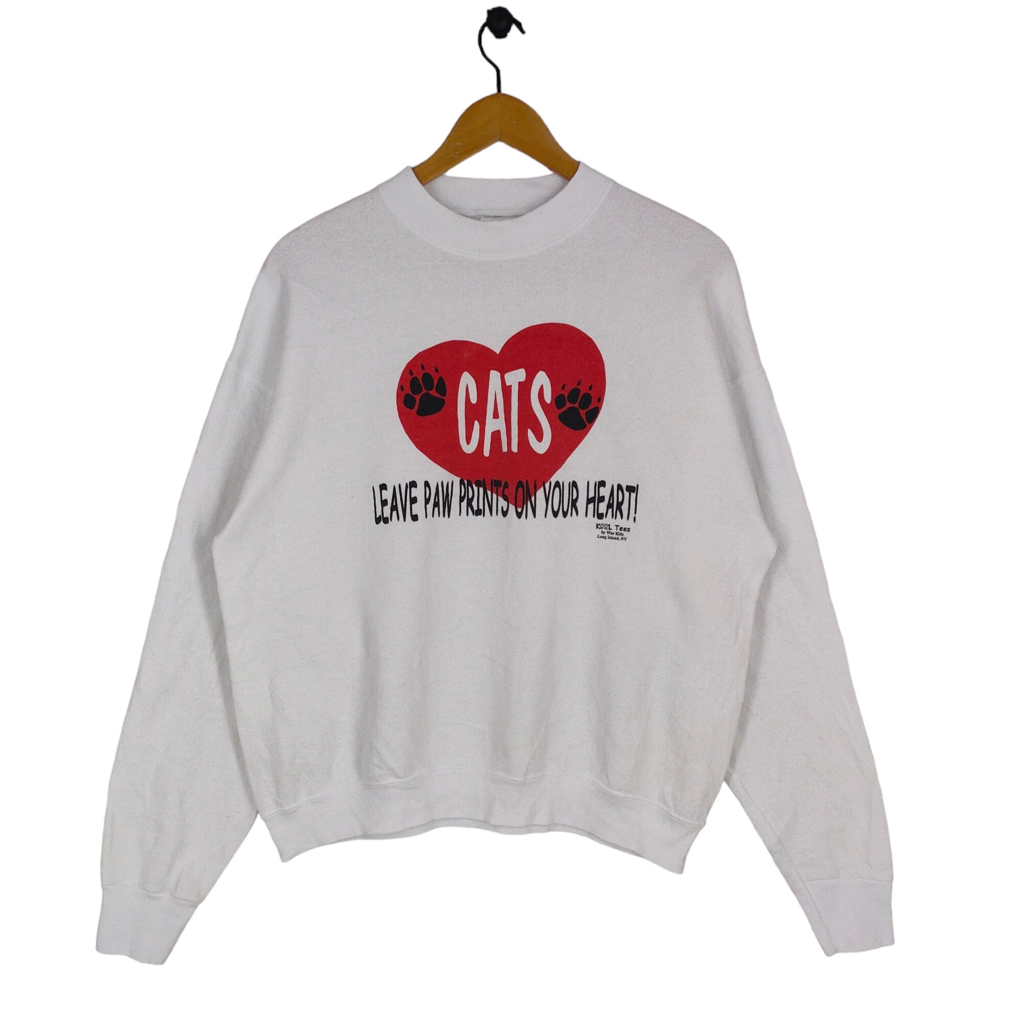 Y2K Cats Leave Paw Prints on Your Heart Crewneck Large Vintage Fruit of ...