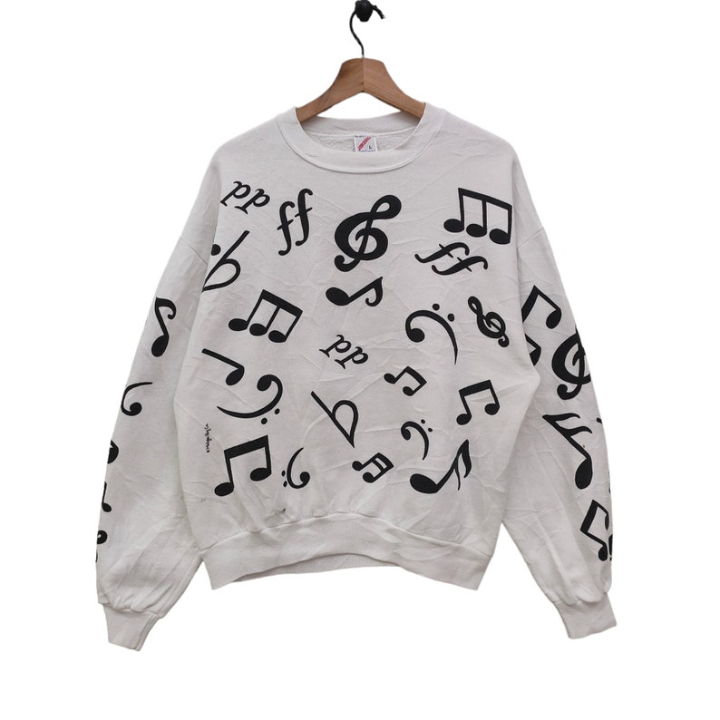 90s Music Note Symbol Crewneck Sweatshirt Large Vintage Jerzees Sweater ...