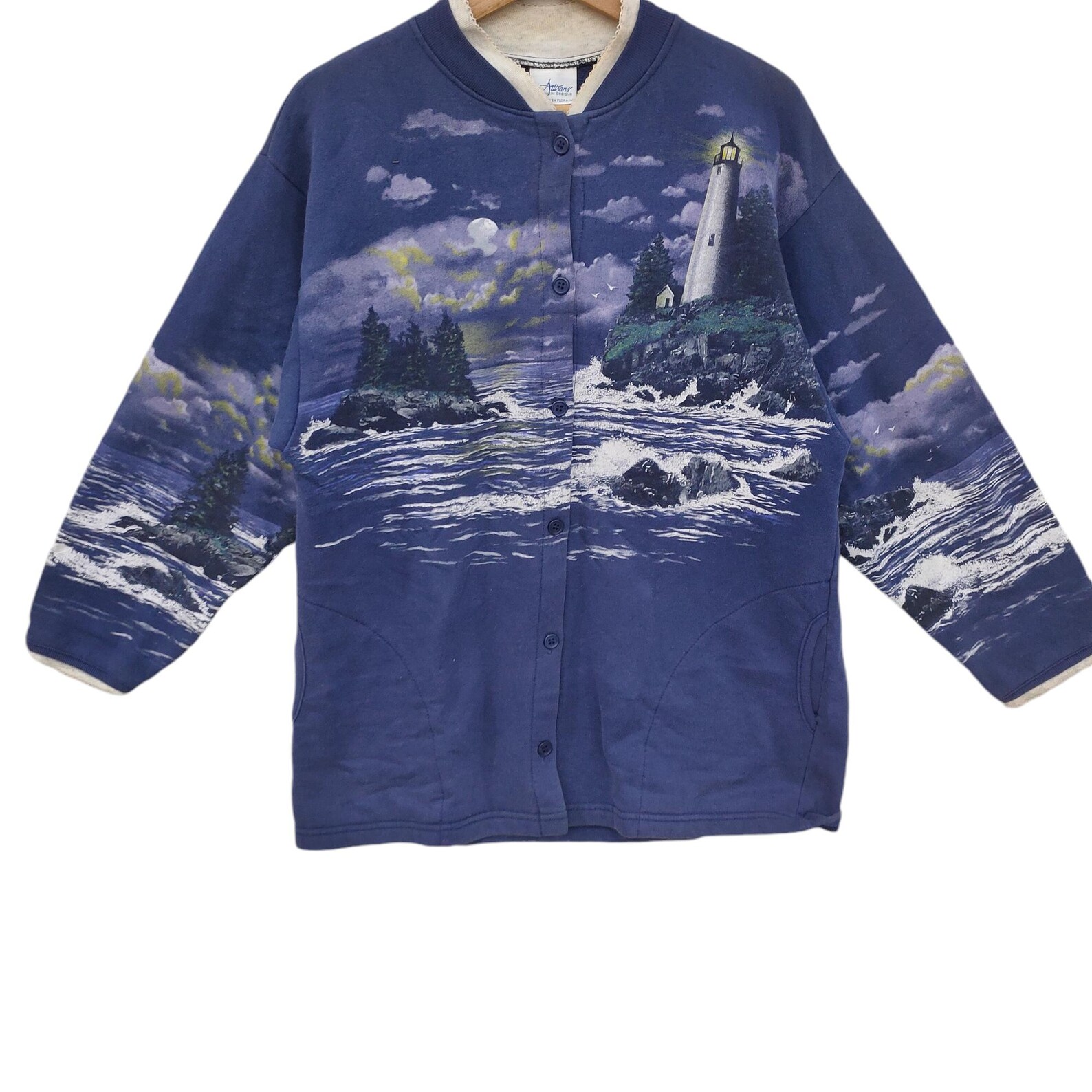 90s Artisans Sunschein Cardigan Sweater Vintage Lighthouse Sweatshirt ...