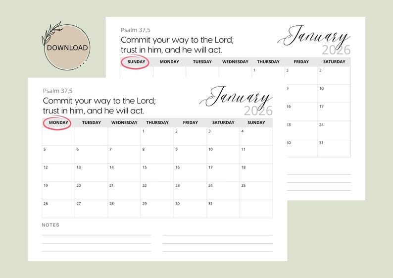 Calendar 2026 with Bible verses to print | Minimalist monthly planner ...