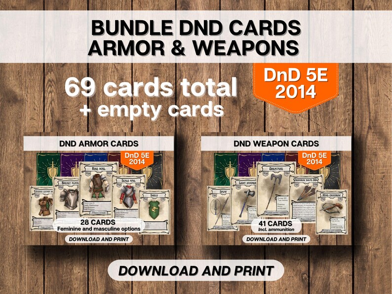 Dnd BUNDLE Armor and Weapons Equipment Cards, Dungeons and Dragons ...