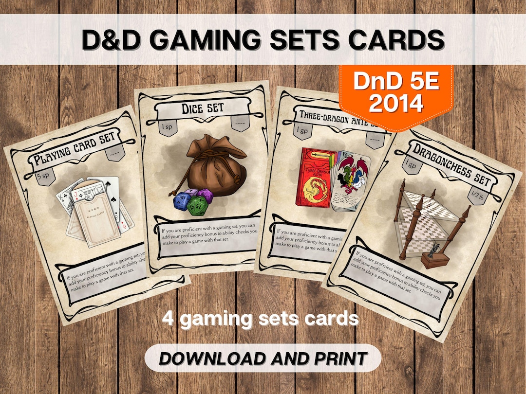 Dnd Gaming Sets Equipment Cards, Dungeons and Dragons Printable, D&D 5E ...