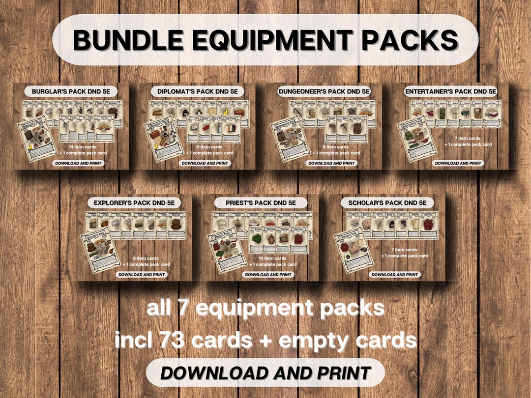 Dnd BUNDLE 7 Equipment Packs Item Cards, Dungeons and Dragons Printable ...