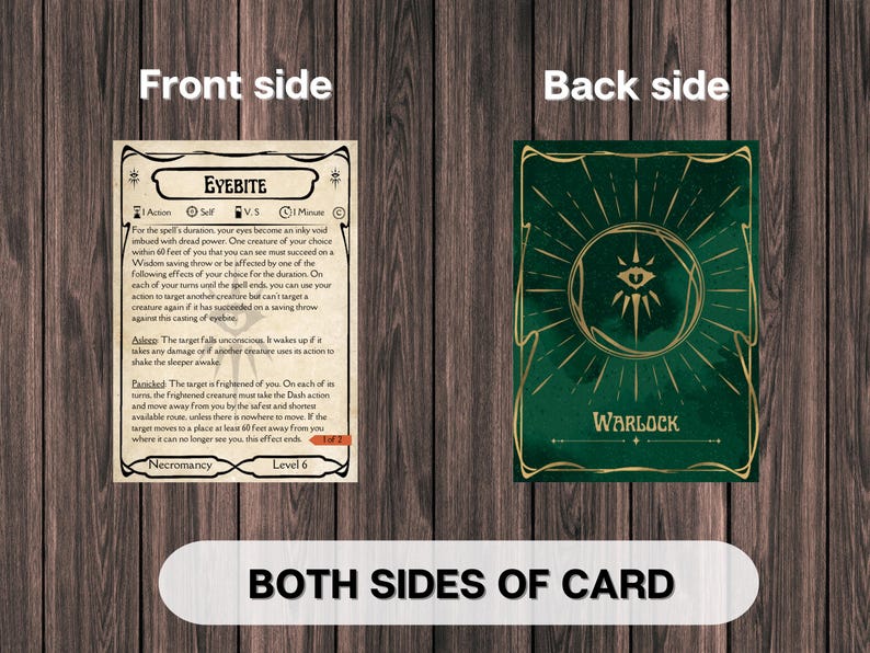 Dnd Warlock Spell Cards, Dungeons and Dragons Printable, D&D 5E 2014 ...