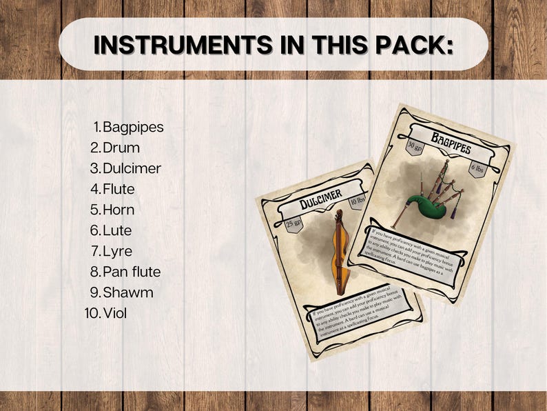Dnd Musical Instruments Equipment Cards, 2014 Dungeons and Dragons ...