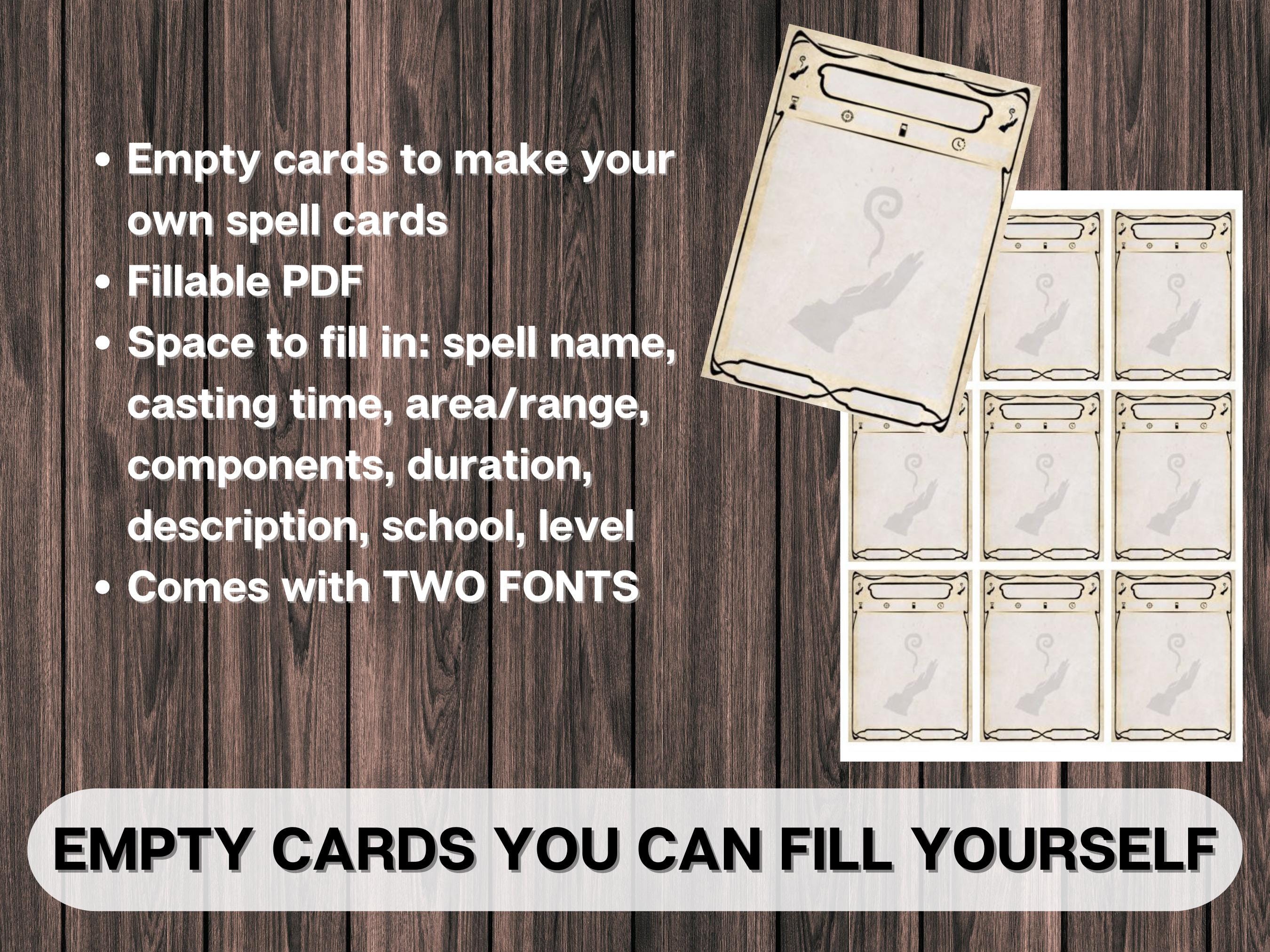 Dnd Empty Fillable Spell Cards Bundle, Dungeons and Dragons Printable ...