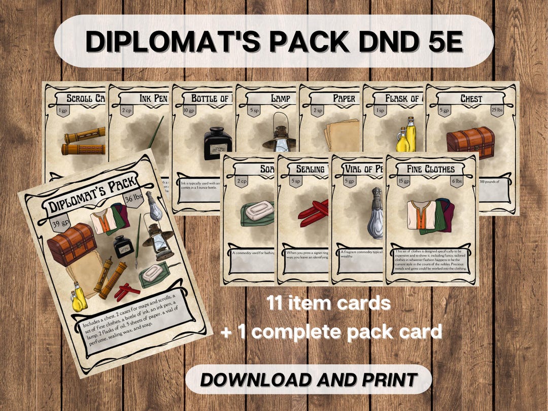 Dnd Diplomat's Pack Item Equipment Cards, Dungeons and Dragons ...