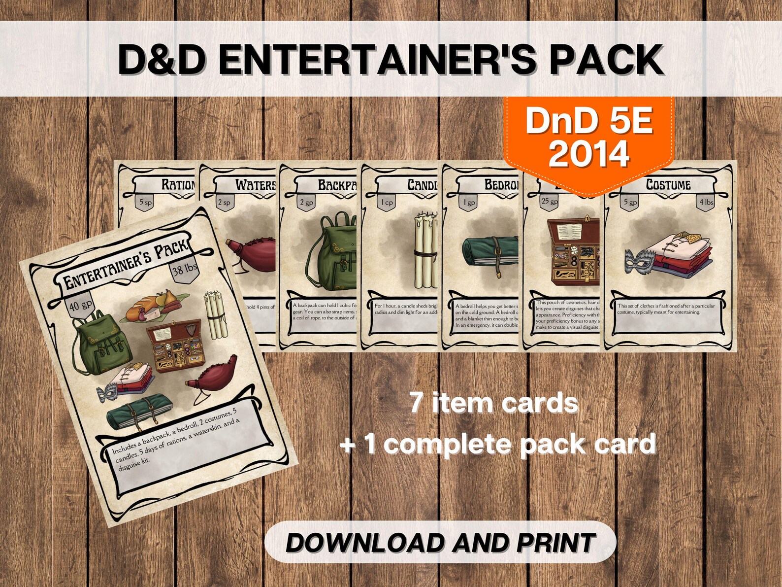 Dnd Entertainer's Pack Item Equipment Cards, Dungeons and Dragons ...