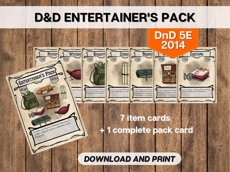 Dnd Entertainer's Pack Item Equipment Cards, Dungeons and Dragons ...