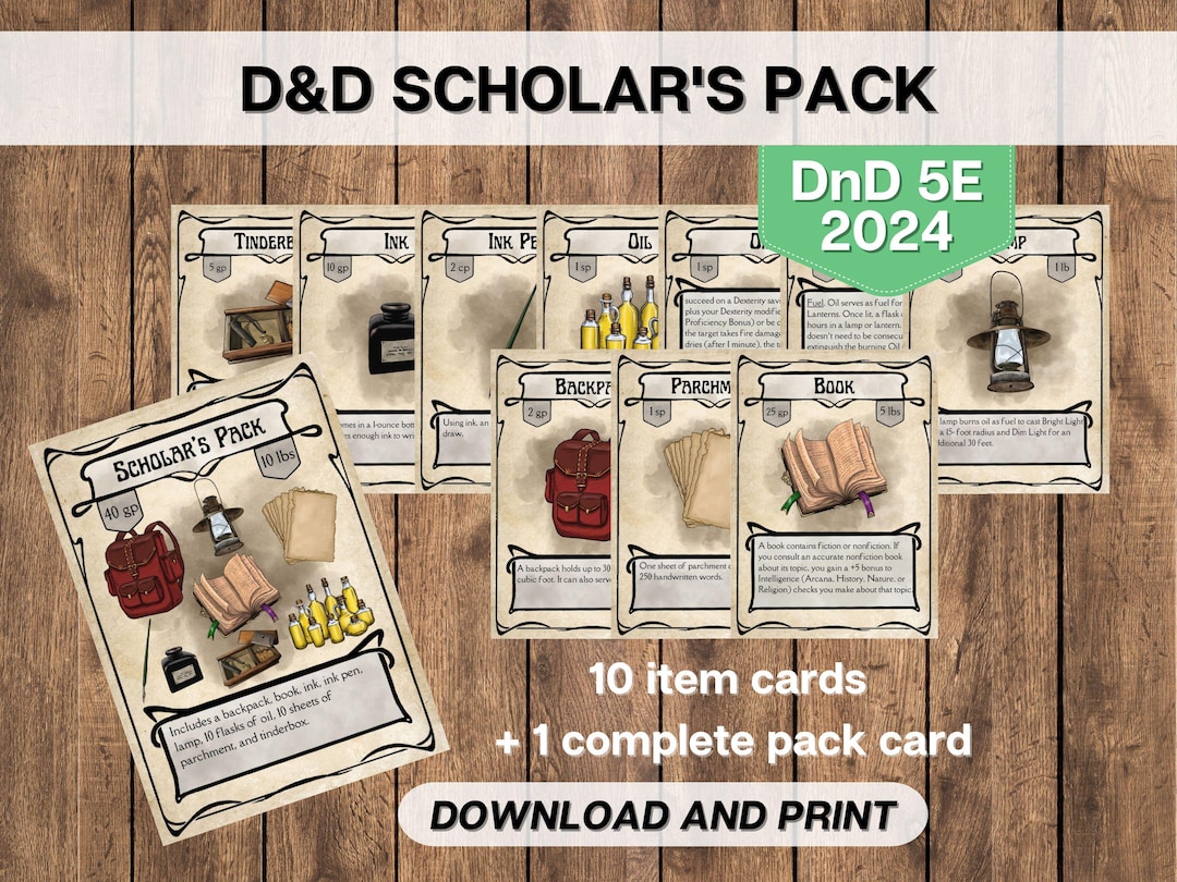 Dnd Scholar's Pack Item Equipment Cards 5E 2024, Dungeons and Dragons ...