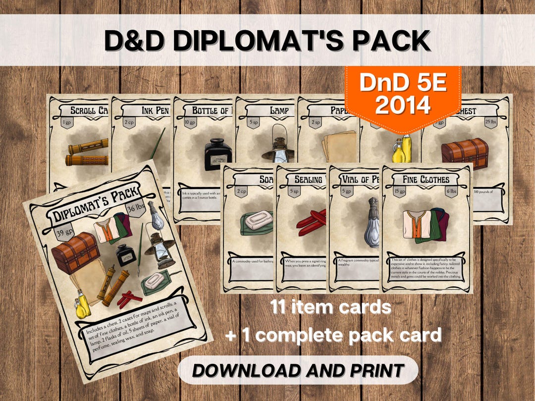 Dnd Diplomat's Pack Item Equipment Cards, Dungeons and Dragons ...