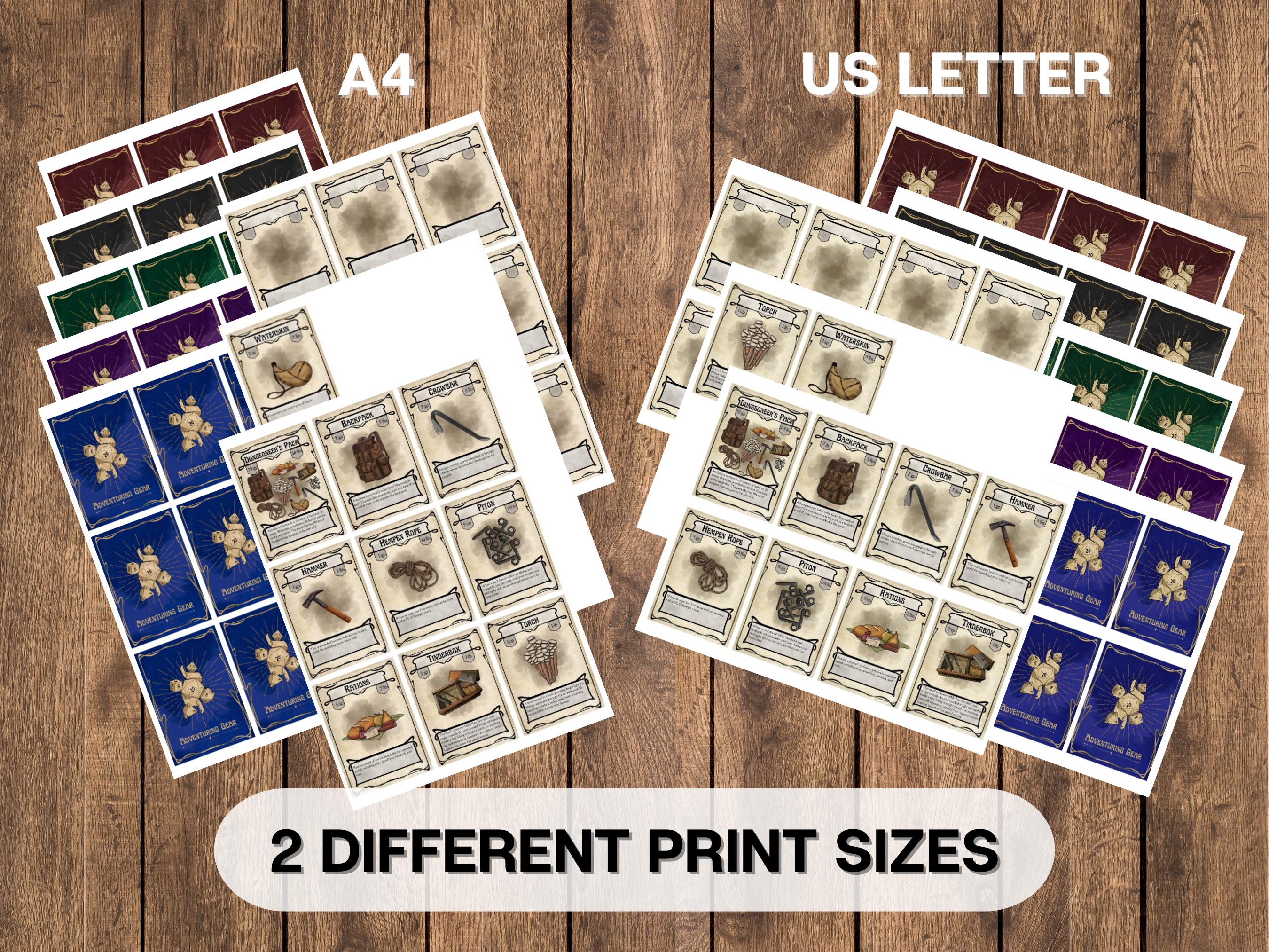 Dnd Dungeoneer's Pack Item Equipment Cards, Dungeons and Dragons ...