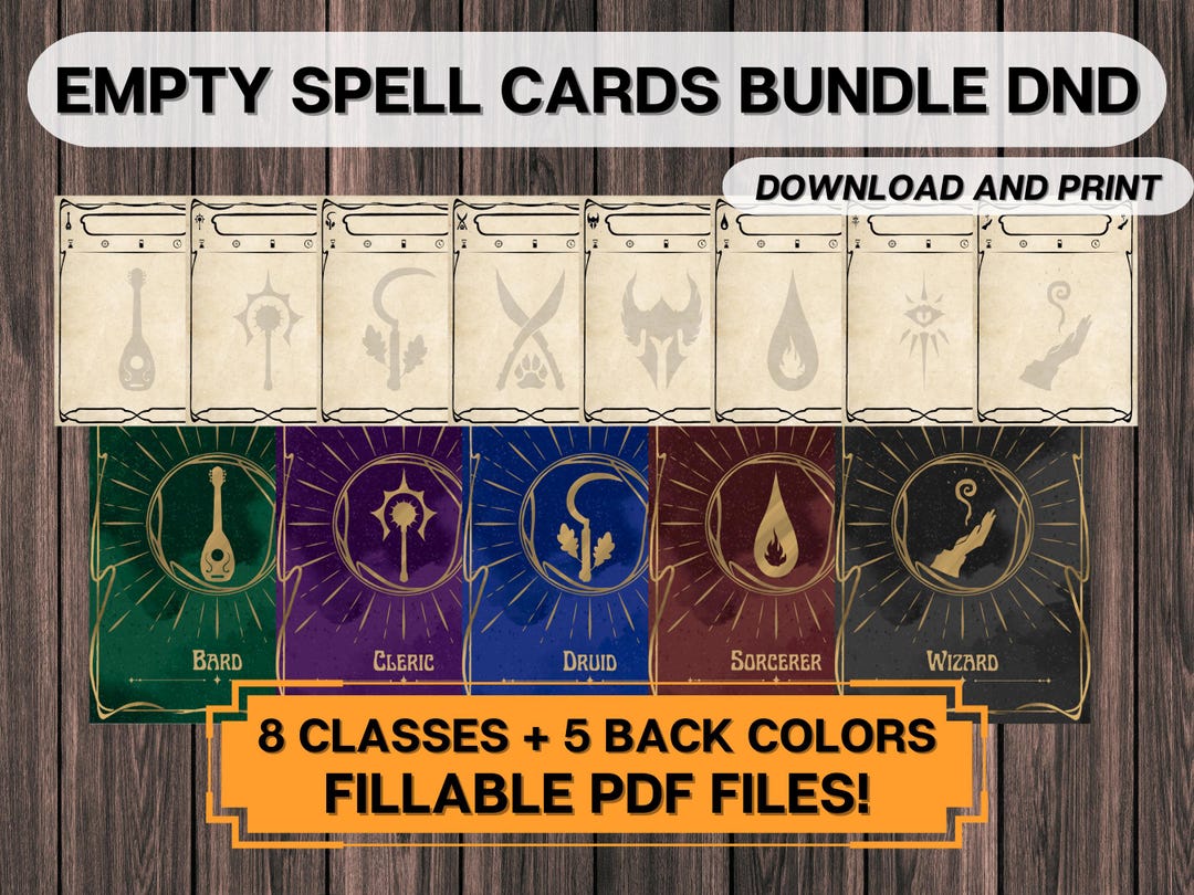 Dnd Empty Fillable Spell Cards Bundle, Dungeons and Dragons Printable ...