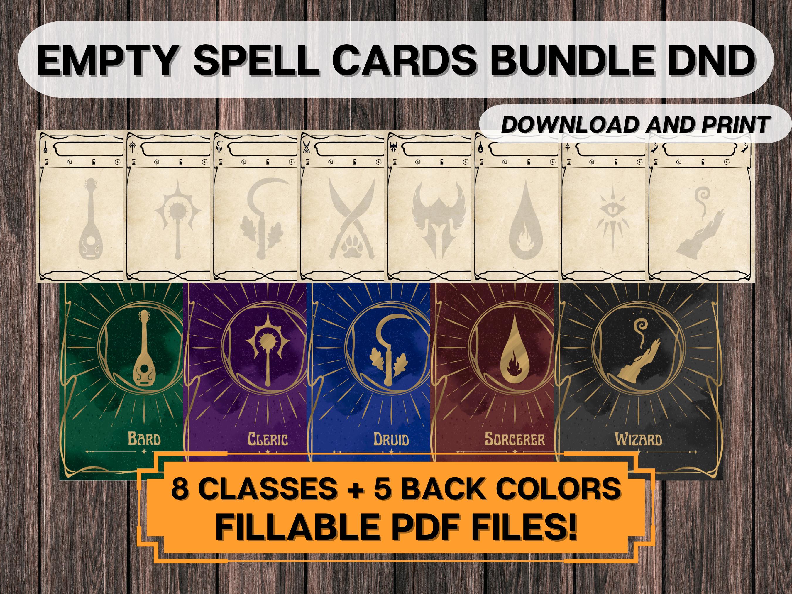 Dnd Empty Fillable Spell Cards Bundle, Dungeons and Dragons Printable ...