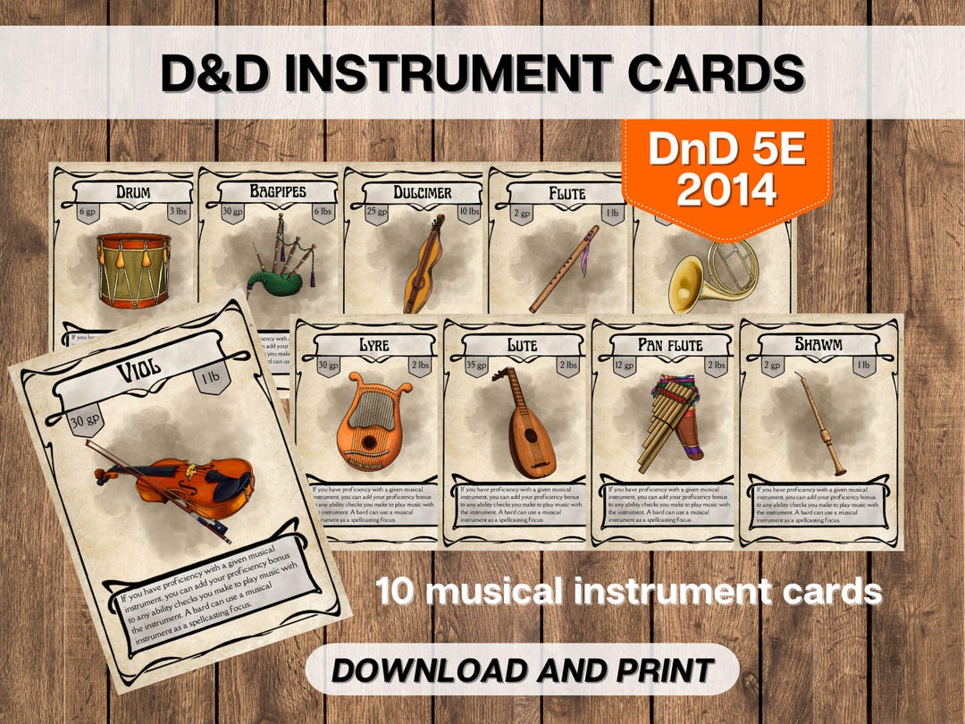Dnd Musical Instruments Equipment Cards, Dungeons and Dragons Printable ...