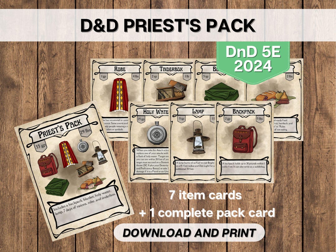 Dnd Priest's Pack Item Equipment Cards 5E 2024, Dungeons and Dragons ...