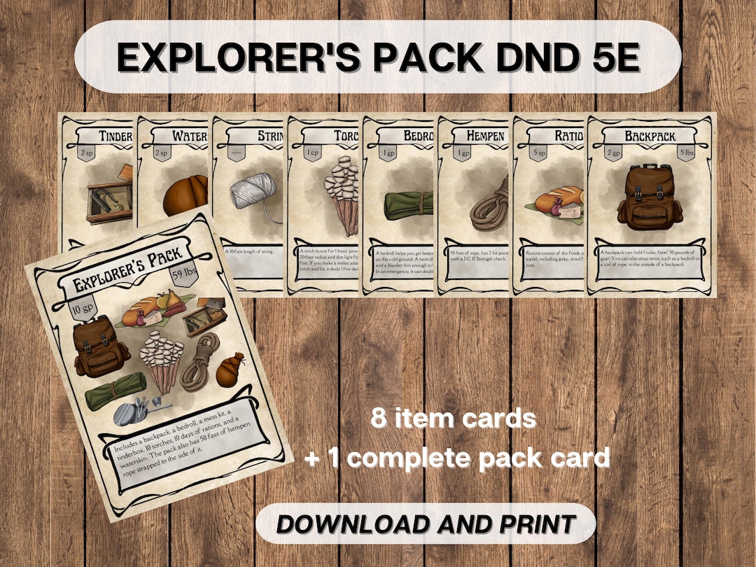 Dnd Explorer's Pack Item Equipment Cards, Dungeons and Dragons ...