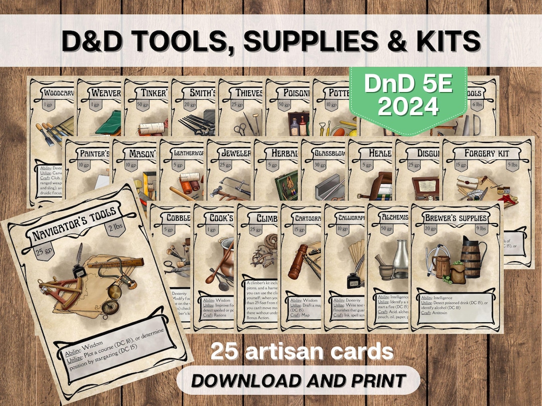 Dnd Artisan Tools, Supplies and Kits Equipment Cards 5E 2024, Dungeons ...
