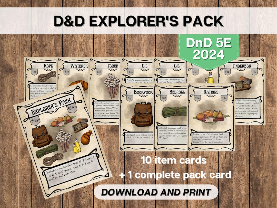 Dnd Explorer's Pack Item Equipment Cards 5E 2024, Dungeons and Dragons ...