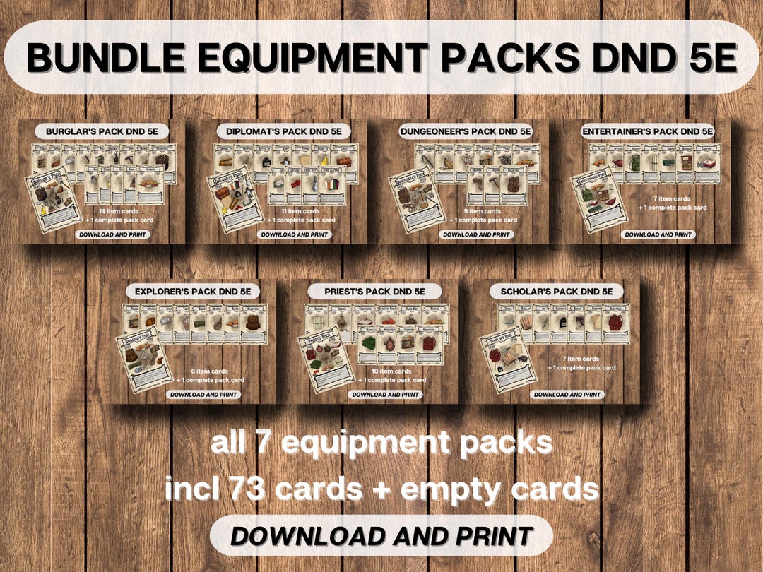 Dnd BUNDLE 7 Equipment Packs Item Cards, Dungeons and Dragons Printable ...